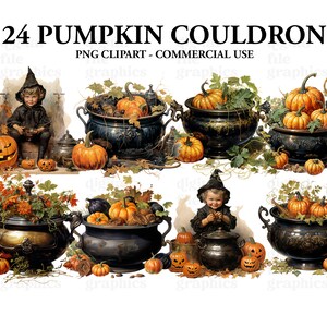 Pumpkin Cauldron Watercolor Clipart, Halloween Witch Cauldron Clipart ...