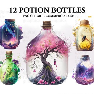 Witches Potion Bottles Watercolor Clipart, Magical Mystical Art ...