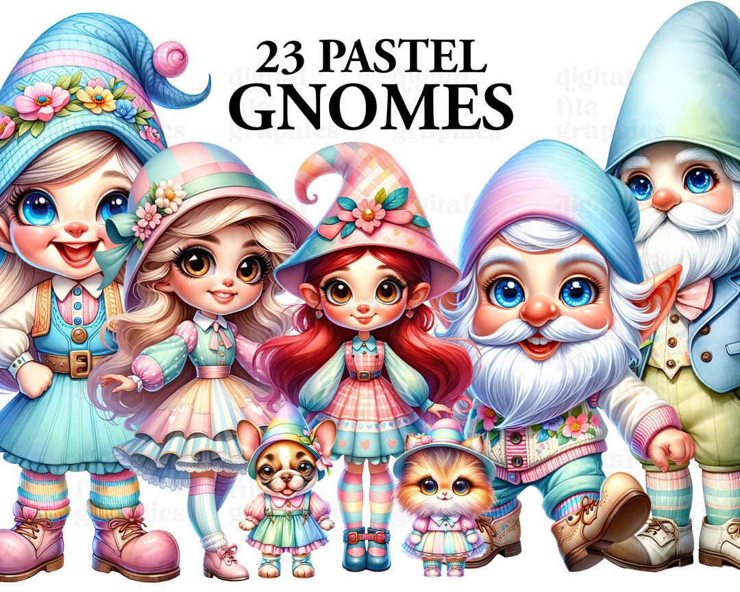 Pastel Gnome Watercolor Clipart, Gnome Spring Clipart PNG, Fantasy ...