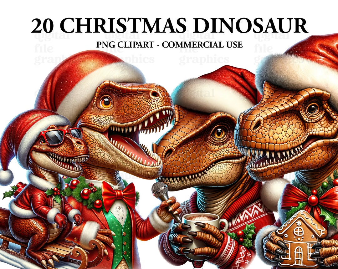 Christmas Dinosaur Watercolor Clipart, Christmas Clipart PNG, Dinosaur ...
