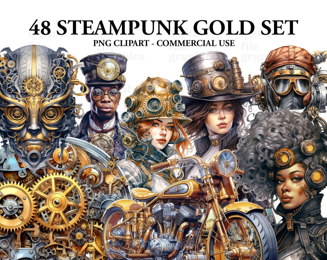 Steampunk Gold Clipart, Steampunk Clipart PNG, Birds PNG, Scrapbook ...