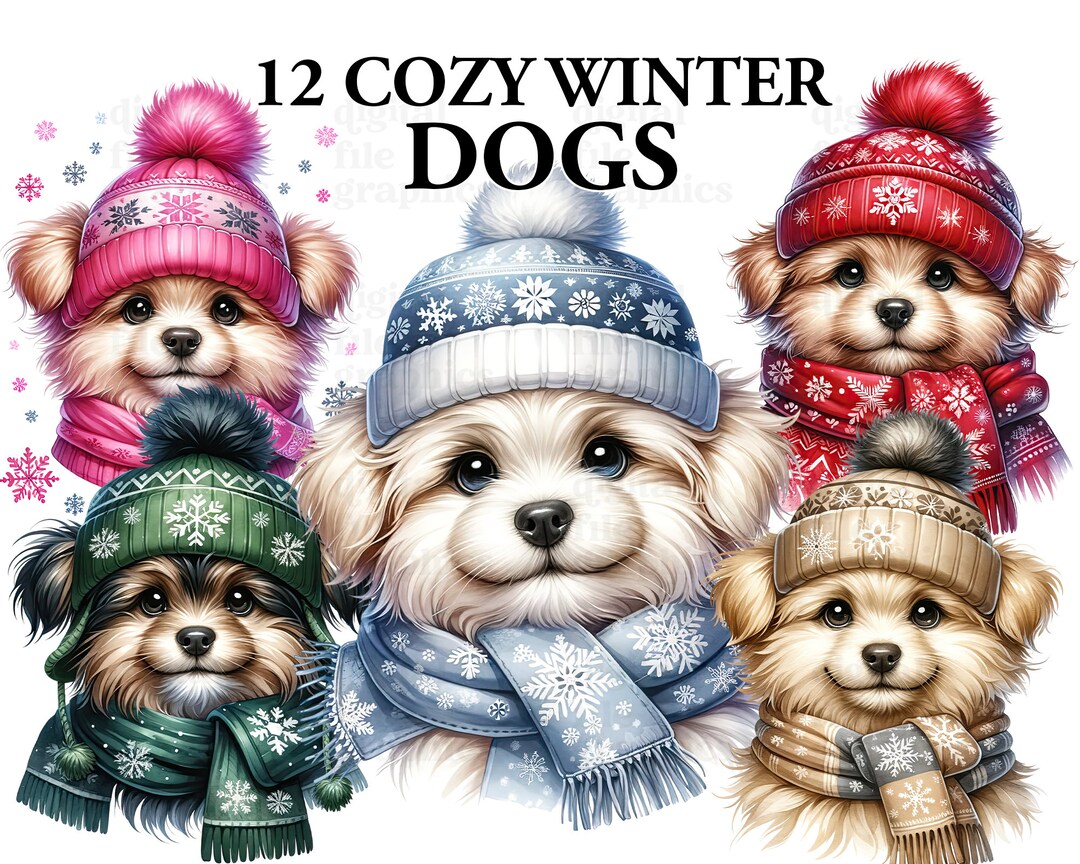 Winter Cute Dog Watercolor Clipart, Puppie Winter Clipart PNG, Dog Kid ...