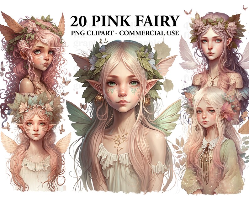 Pink Fairy Friends Watercolor Clipart Fairies Clipart - Etsy