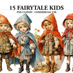 Fairytale Kids Watercolor Clipart, Christmas Vintage Clipart PNG ...
