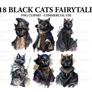 Fairytale Black Cat Watercolor Clipart, Fairytale Clipart PNG, Fantasy ...