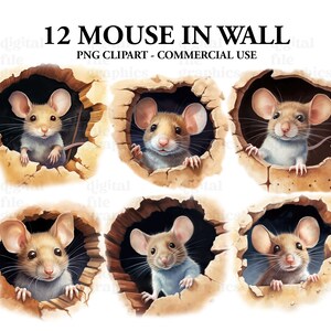 Mouse in Wall Watercolor Clipart, Mouse Clipart PNG, Kids Clipart ...