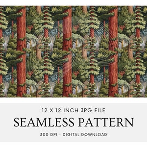 Redwood Embroidery Seamless Pattern, Forest Embroidery Seamless Pattern ...