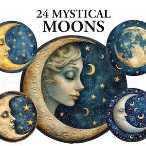 Mystical Moon Watercolor Clipart, Moon Clipart, Moon and Stars Bundle ...