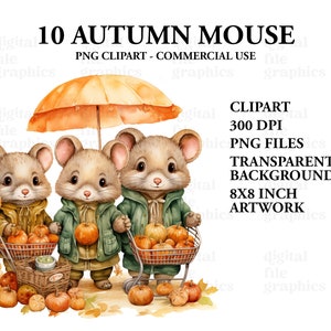 Autumn Cute Mouse Watercolor Clipart, Fall Animal Clipart PNG, Kids ...