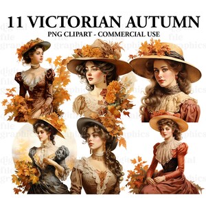 Autumn Victorian Woman Watercolor Clipart, Vintage Clipart PNG ...