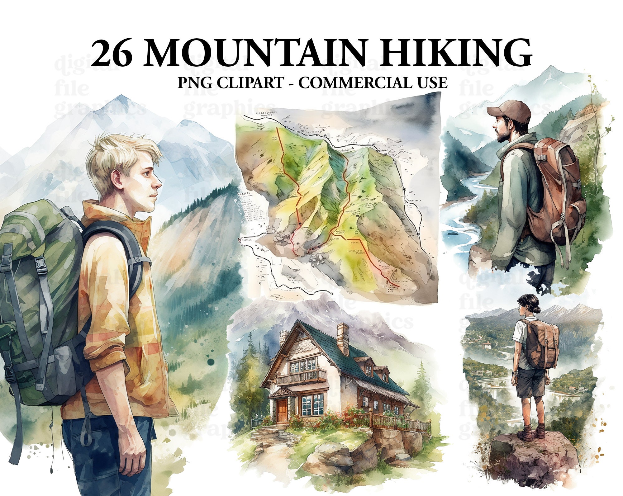Camping Clipart Bundle Hiking Clipart PNG Mountain Hiking - Etsy