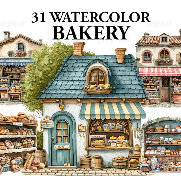 Watercolor Bakery Clipart - Etsy