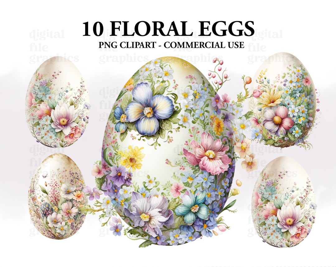 Floral Eggs Watercolor Clipart, Easter Egg PNG Art, Floral EGG Clipart ...