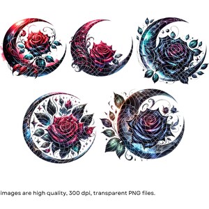 Gothic Crescent Moon Watercolor Clipart, Rose Clipart, Moon Bundle ...