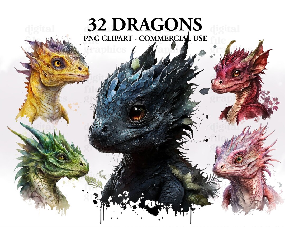 Fantasy Dragons Watercolor Clipart, Magical Mystical Art, Fantasy ...