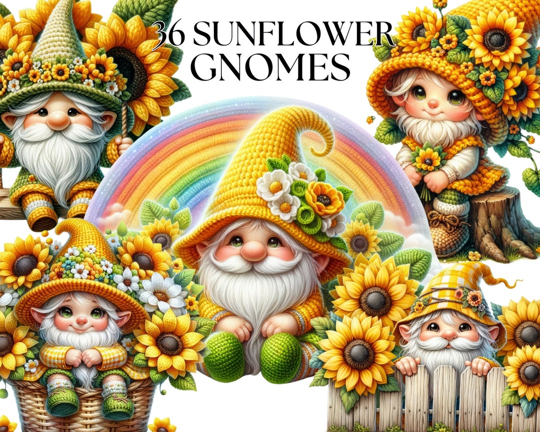 Sunflower Gnome Watercolor Clipart, Flower Gnome Clipart PNG, Gnome ...