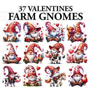 Valentines Day Farm Gnome Watercolor Clipart, Farm Animals Clipart PNG ...