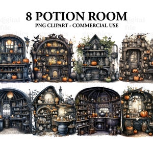 Halloween Potion Room Bottles Watercolor Clipart, Halloween Bottle ...