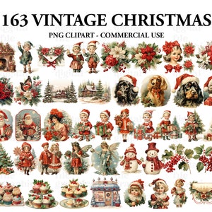 BIG BUNDLE Vintage Christmas Watercolor Clipart, Christmas Clipart PNG ...