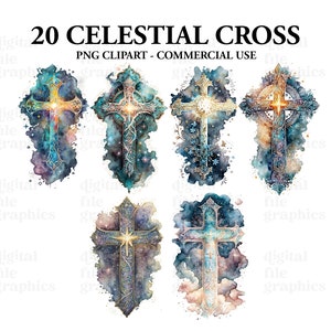 Celestial Cross Watercolor Clipart, Cross Clipart, Watercolor Bundle ...