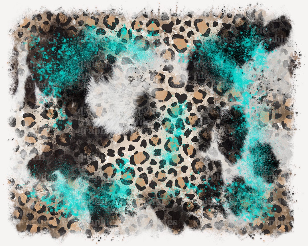 Cowhide Teal Splash Leopard Background Leopard Background - Etsy