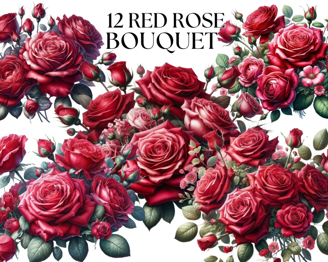 Red Roses Flower Watercolor Clipart, Roses Bouquet Clipart, Watercolor ...