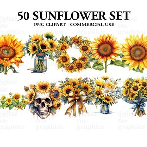 BIG BUNDLE Sunflower Watercolor Clipart, Summer Flowers Clipart ...