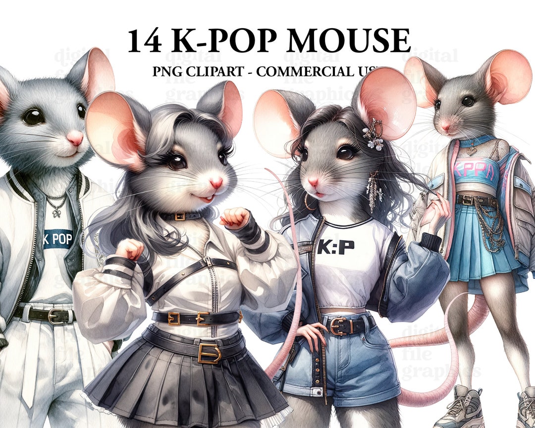 K-pop Mouse Watercolor Clipart, Fashion Mouse, Mouse Clipart PNG, Cute ...