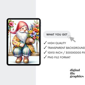 Spring Gnome Watercolor Clipart, Flower Gnome Clipart PNG, Gnome ...