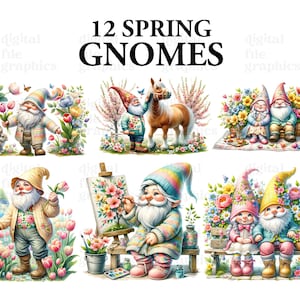 Spring Gnome Watercolor Clipart, Flower Gnome Clipart PNG, Gnome ...