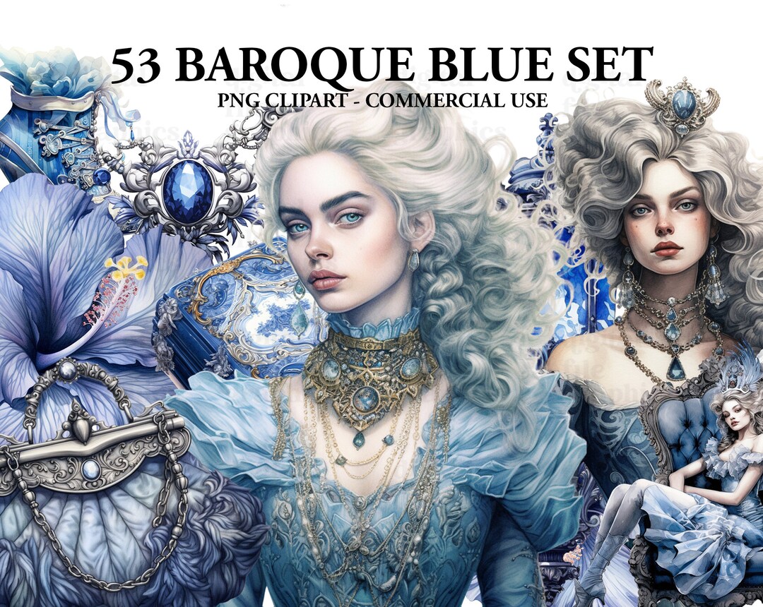 Blue Baroque Vintage Watercolor Clipart, Baroque Furnitures, Vintage ...