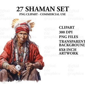 Shaman Clipart Set, Watercolor Clipart, Native American PNG, Mystical ...