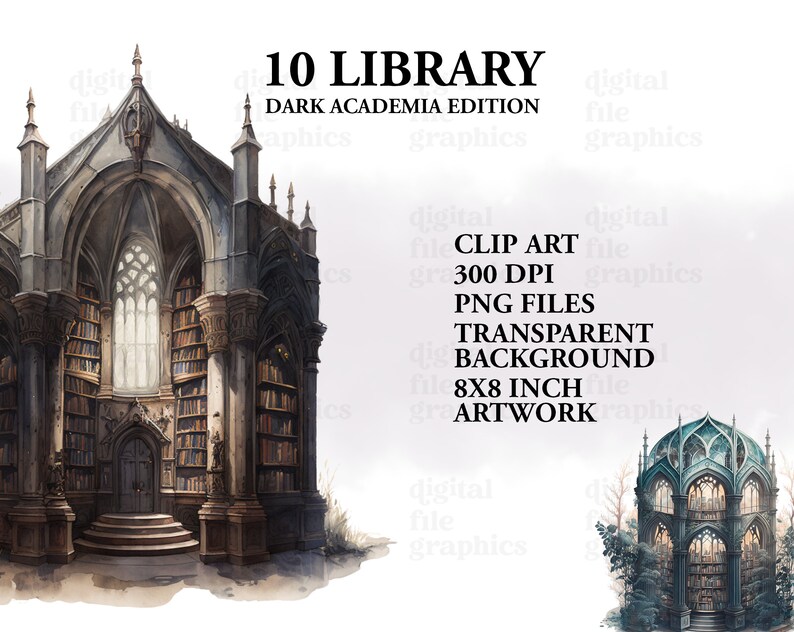 Dark Academia Library Watercolor Clipart Gothic Library - Etsy