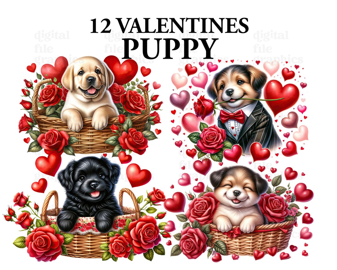 Cute Valentines Puppy Watercolor Clipart, Puppy Dog PNG Clipart ...