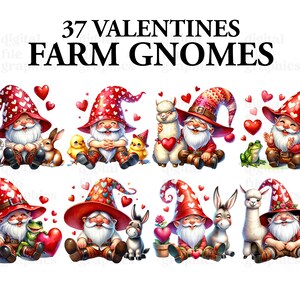 Valentines Day Farm Gnome Watercolor Clipart, Farm Animals Clipart PNG ...