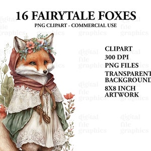 Fairytale Foxes Watercolor Clipart, Fairytale Clipart PNG, Fantasy Fox ...