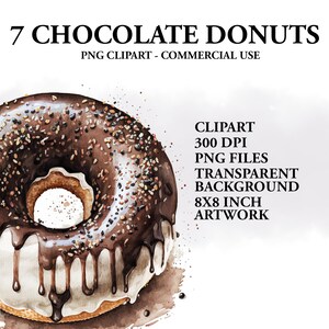 Chocolate Donuts Watercolor Clipart Bundle PNG, Donuts Png, Sweet ...