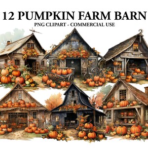 Autumn Pumpkin Farmers Barn Watercolor Clipart, Fall Orange Autumn ...