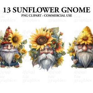 Spring Gnome Clipart Sunflower Gnome Watercolor Instant - Etsy