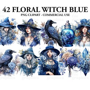 Floral Witch Blue Clipart, Magic Witch Clipart PNG, Witches PNG ...