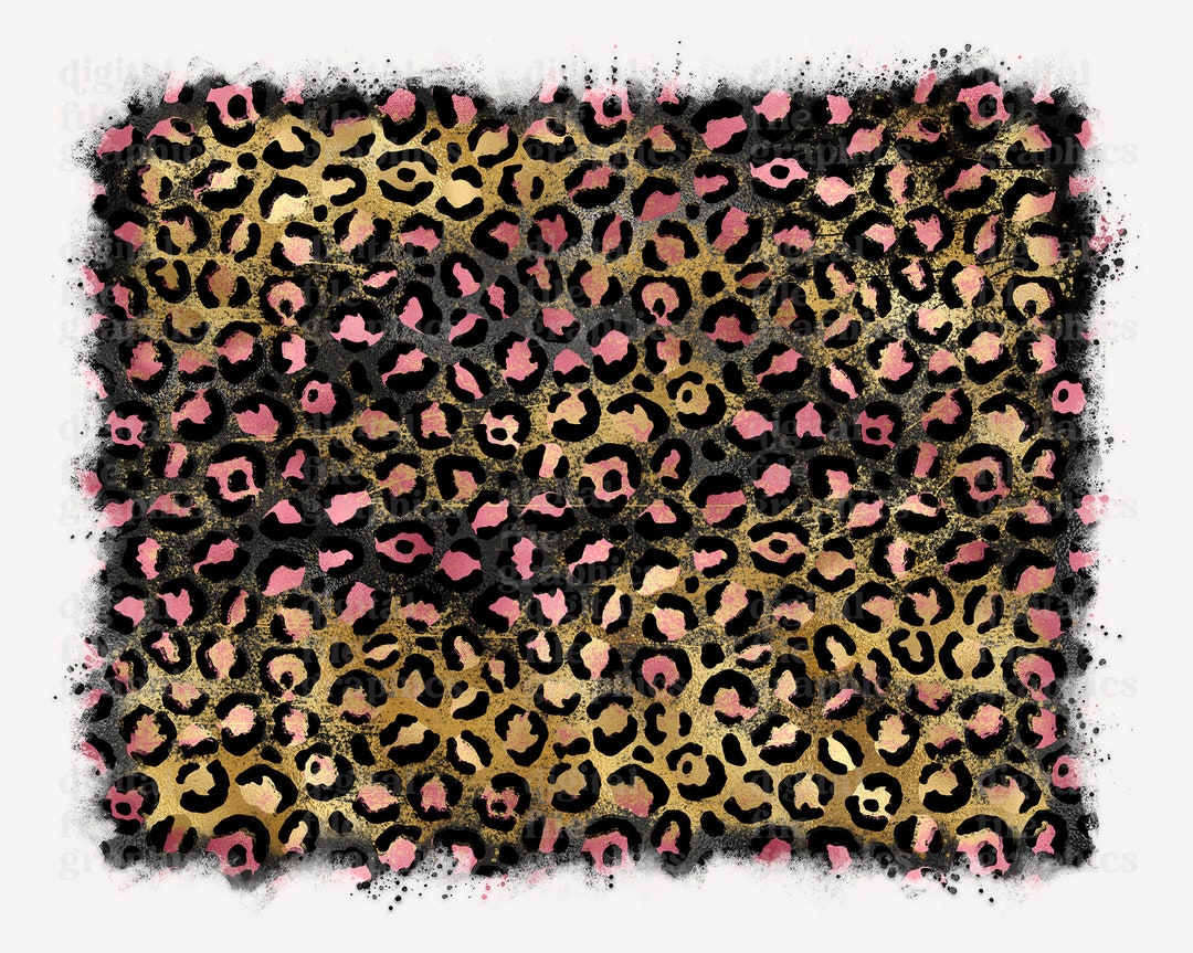 Leopard Black Pink Gold Frame Sublimation Background PNG, Leopard ...