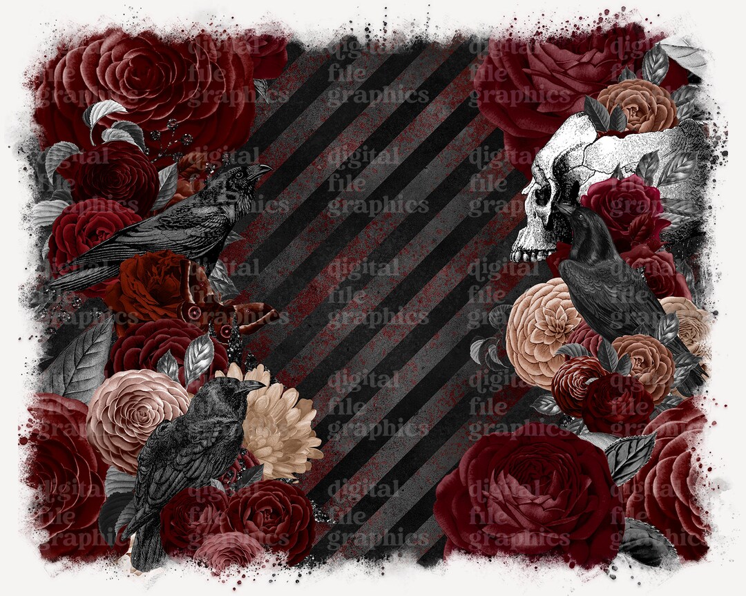 Gothic Background Png, Roses Sublimation Background Png, Crow ...