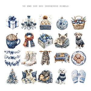 50 Watercolor Winter Clipart, Blue Winter PNG Graphic, Christmas ...