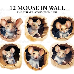 Mouse in Wall Watercolor Clipart, Mouse Clipart PNG, Kids Clipart ...