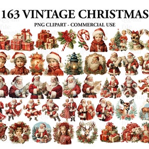 BIG BUNDLE Vintage Christmas Watercolor Clipart, Christmas Clipart PNG ...