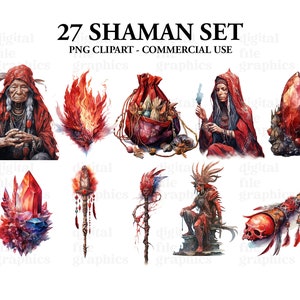 Shaman Clipart Set, Watercolor Clipart, Native American PNG, Mystical ...