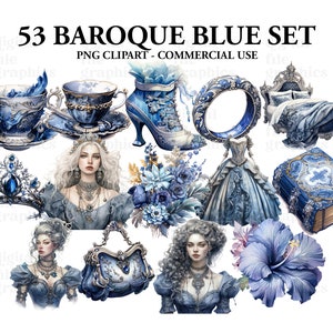 Blue Baroque Vintage Watercolor Clipart, Baroque Furnitures, Vintage ...