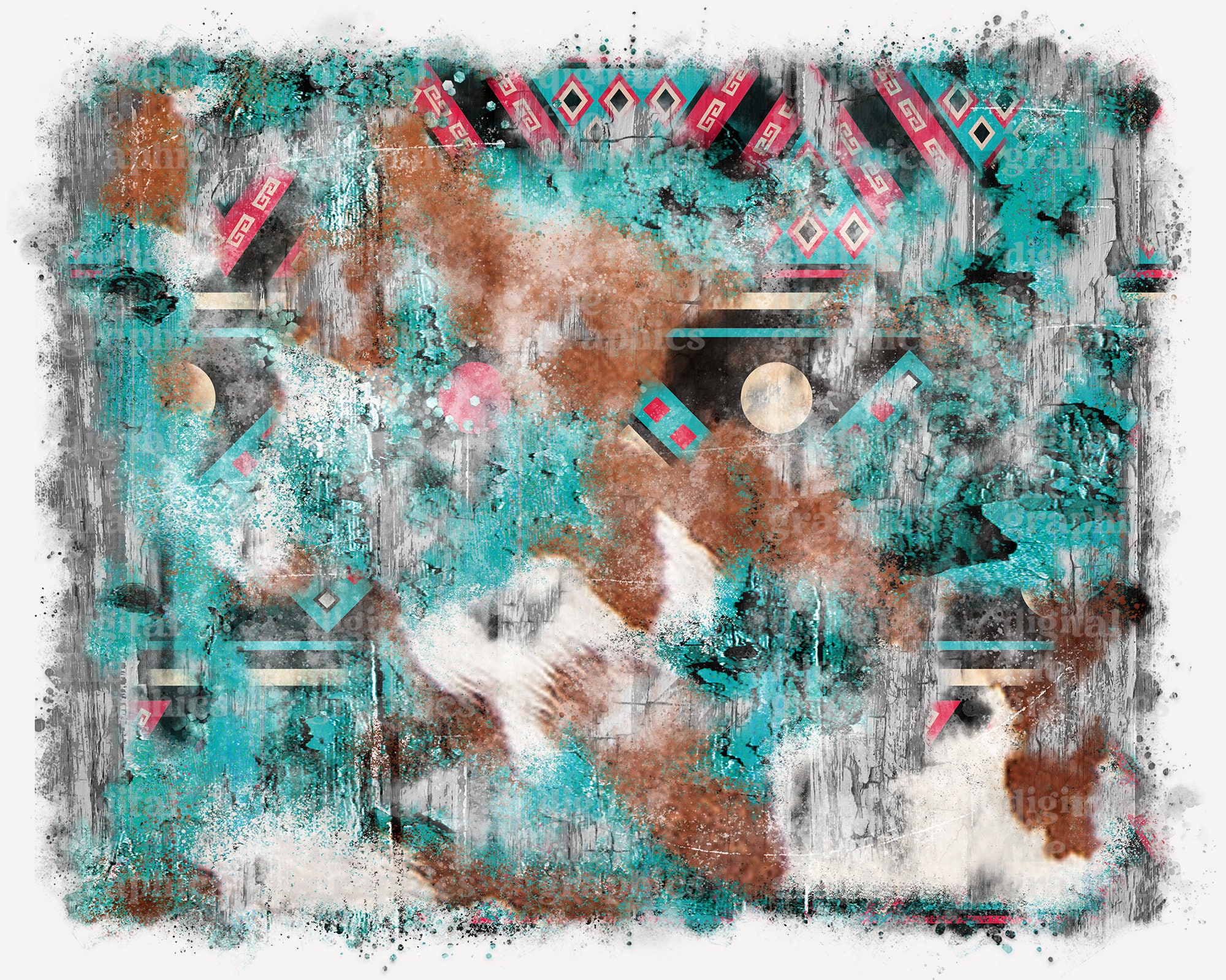 Turqoise Cowhide Aztec Background Png Png Background Cowhide - Etsy