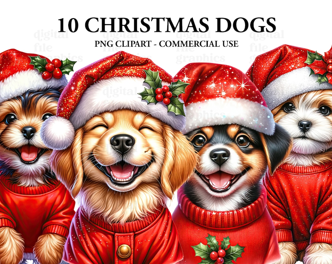 Christmas Dogs Watercolor Clipart, Cute Puppies Dog Winter Clipart PNG ...