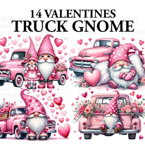 Valentines Day Truck Gnome Watercolor Clipart, Heart Gnome Clipart PNG ...